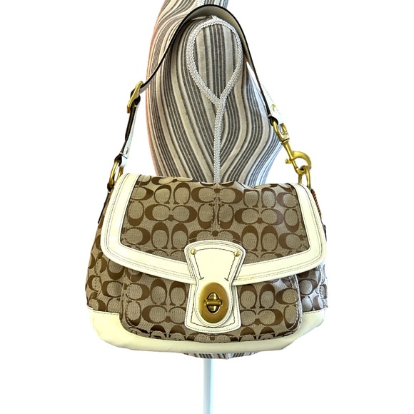 Coach | Bags | Coach Ali Legacy Signature Purse White Brown Tan | Poshmark